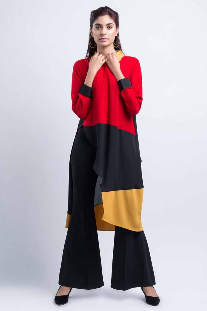 Red black and mustard color block shirt – FashionEven