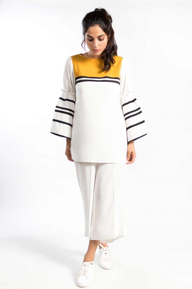 White and yellow color block panel dress – FashionEven